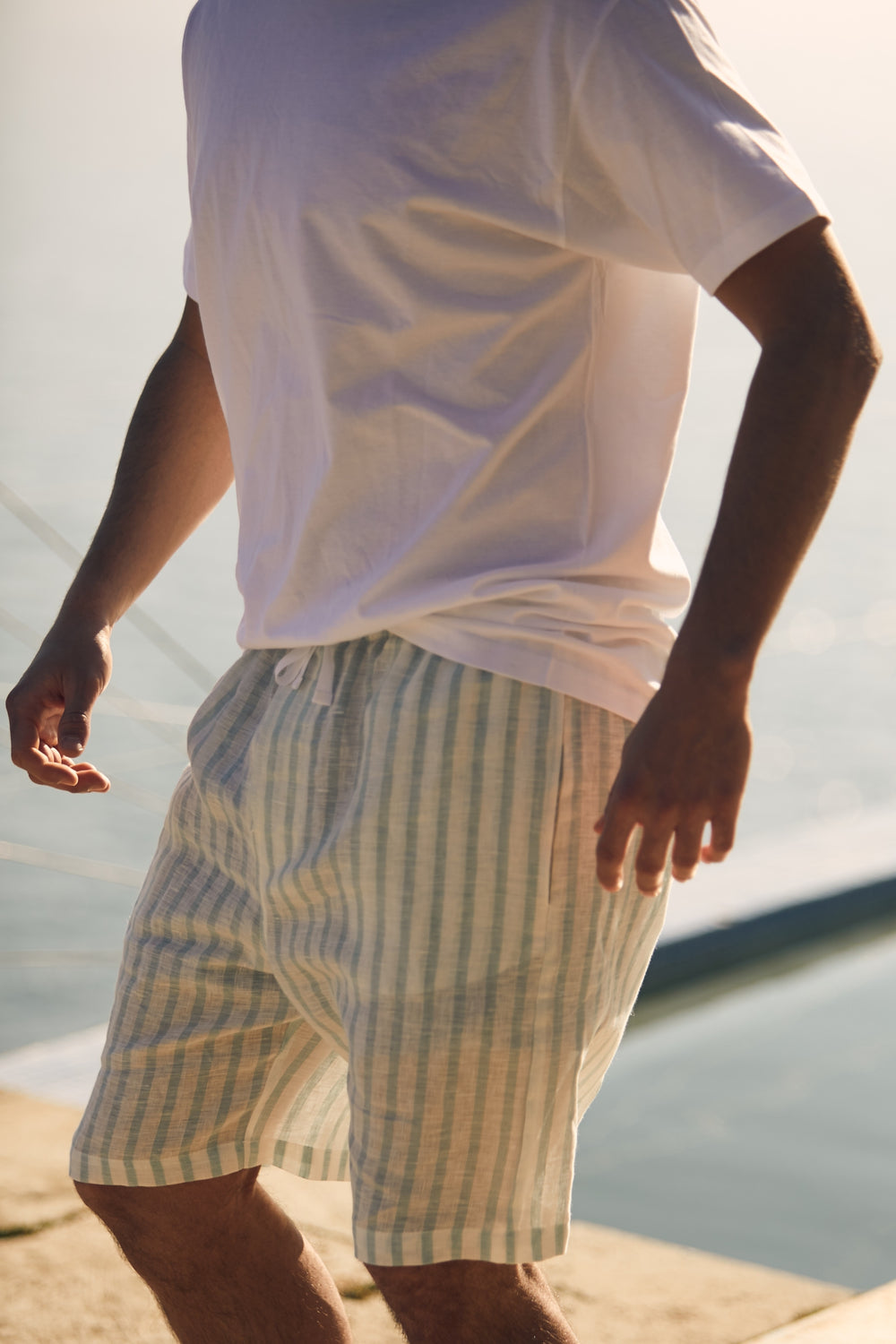 Bermuda Man Linen Green Stripes